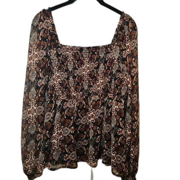 Wonderly | Tops | Wonderly Longsleeve Smocked Brown Paisley Pattern ...